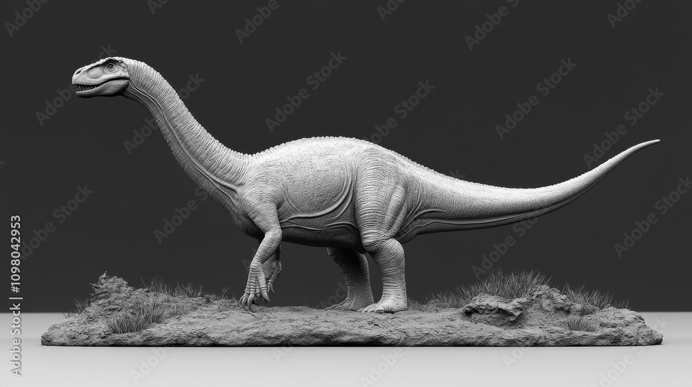 High-quality 3D render of a long-necked dinosaur standing on a textured ...
