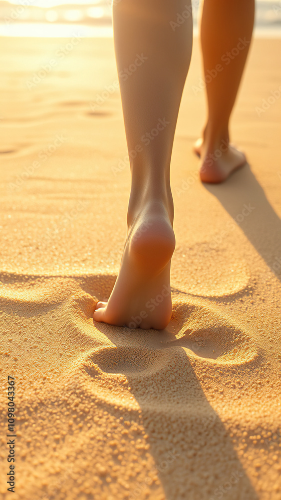 Fine grains of sand shift beneath bare feet on a hot summer day, beach ...