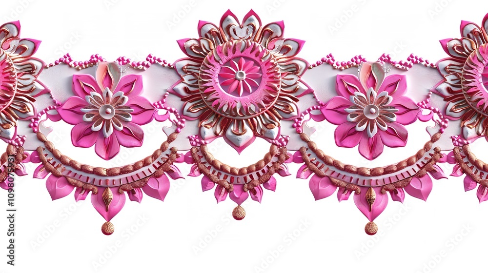 Pink Indian Rangoli Border PNG Transparent 8K Realistic Stock ...