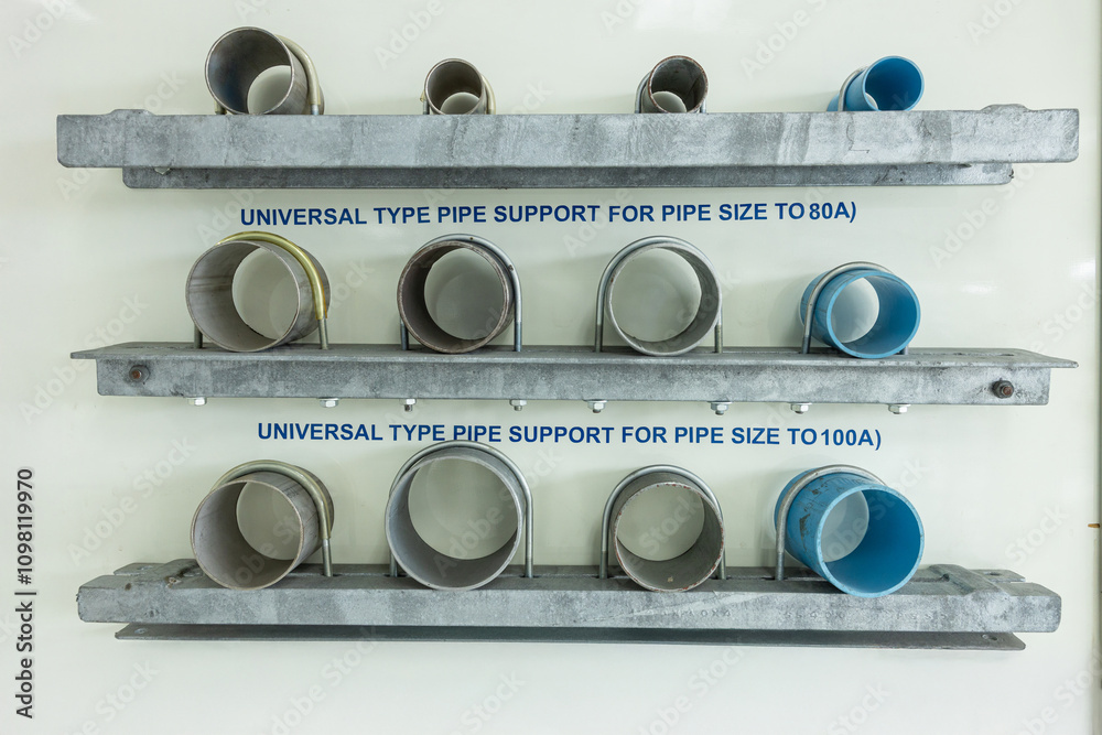 Sample panel specifies pipe types for mechanical systems. Stock Photo ...