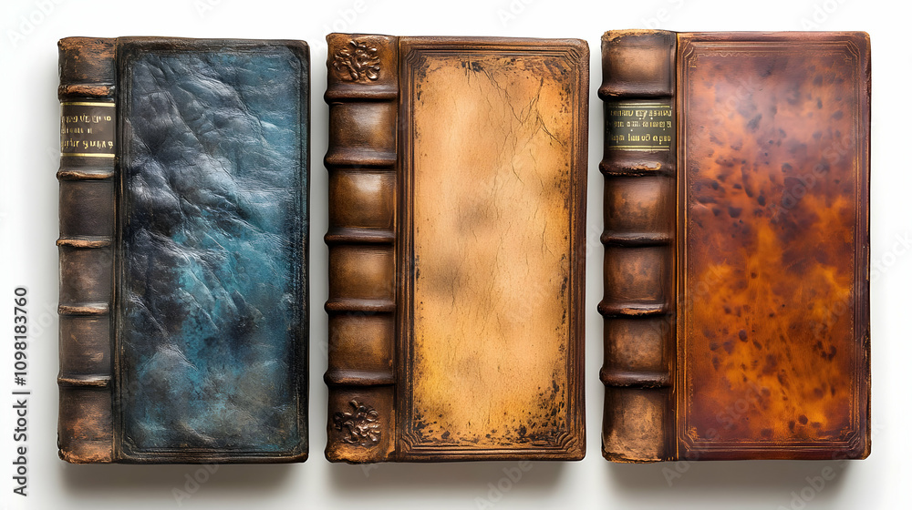 Antique Book Covers: A Realistic Image of Three Aged Leather-Bound ...