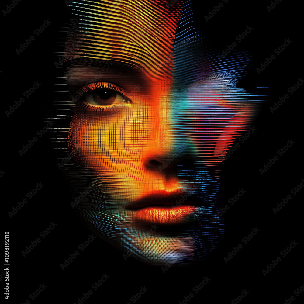 bstract digital art portrait of a human face, blending vivid colors and ...