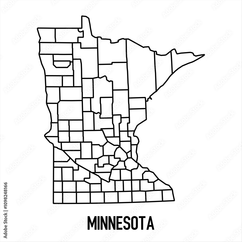 Minnesota- solid black outline border map of country area. Simple flat ...
