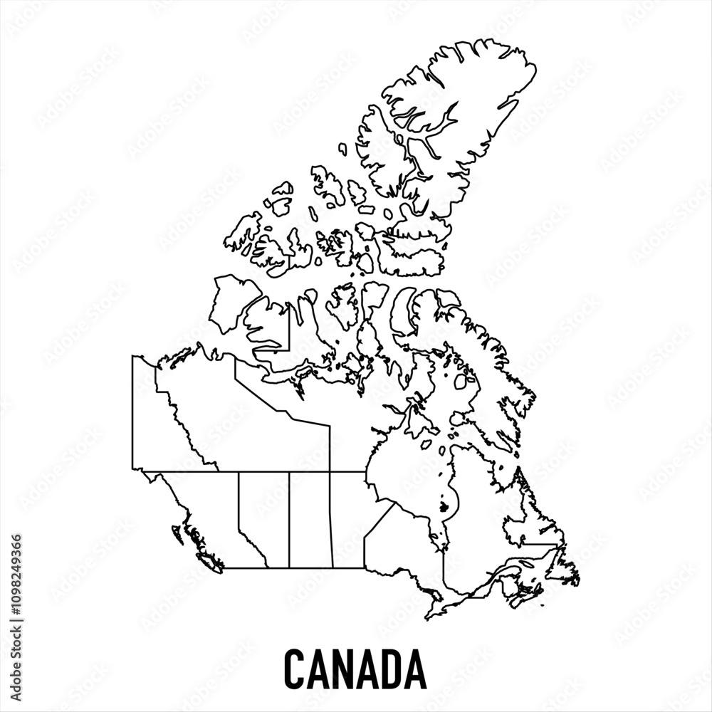 canada - solid black outline border map of country area. Simple flat ...
