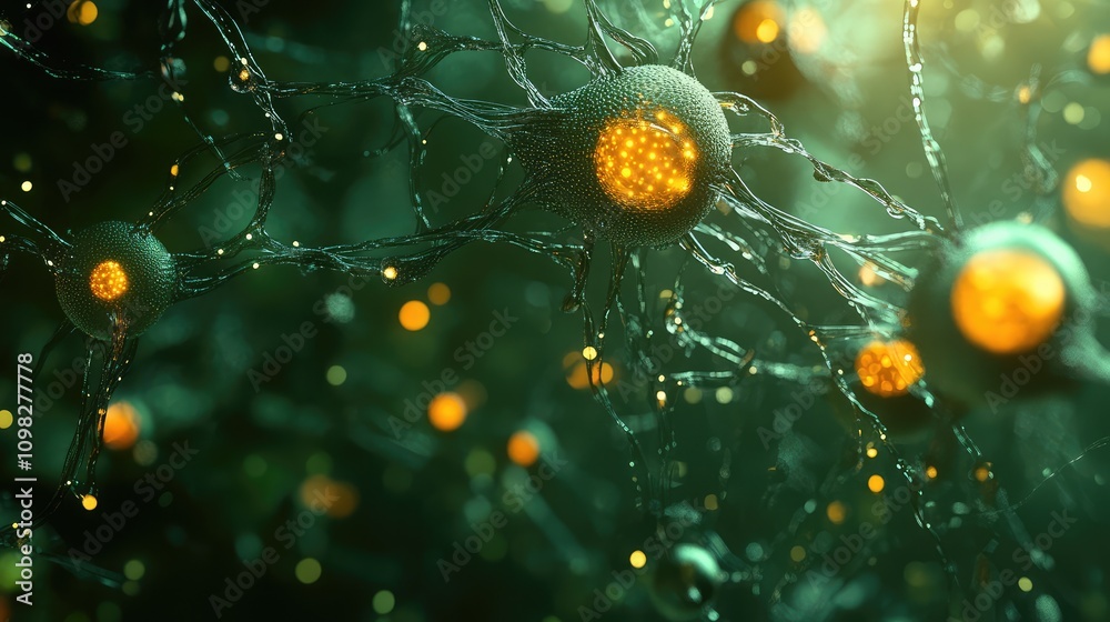 High-resolution view of data in a cell-like structure, with flowing ...