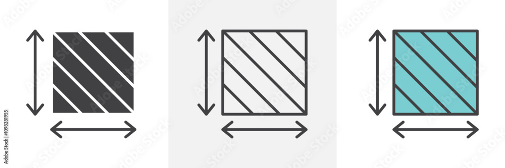 Area and dimension icon collection in black and white and colored style ...