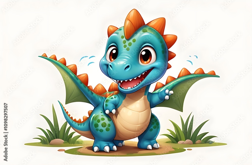 cute happy dinosaur cartoon clipart on plain white background Stock ...