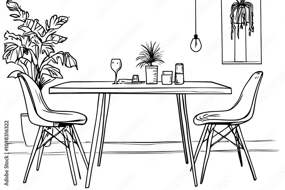 easy and bold, very simple, cute, coloring page, Dining table with ...