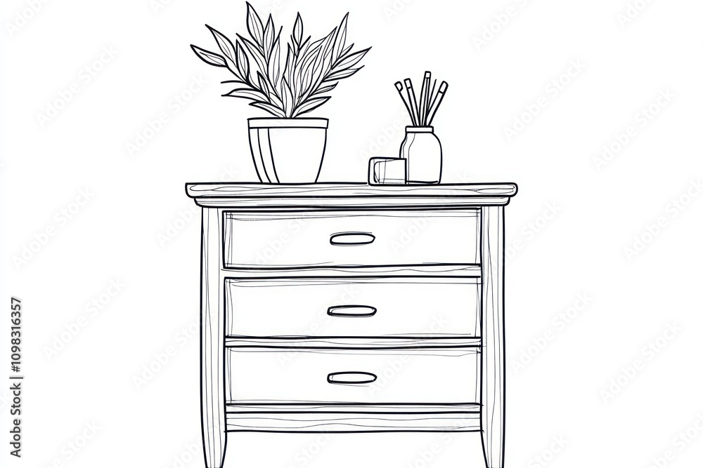easy, bold, simple, cute, coloring page, Bedside table with drawers ...