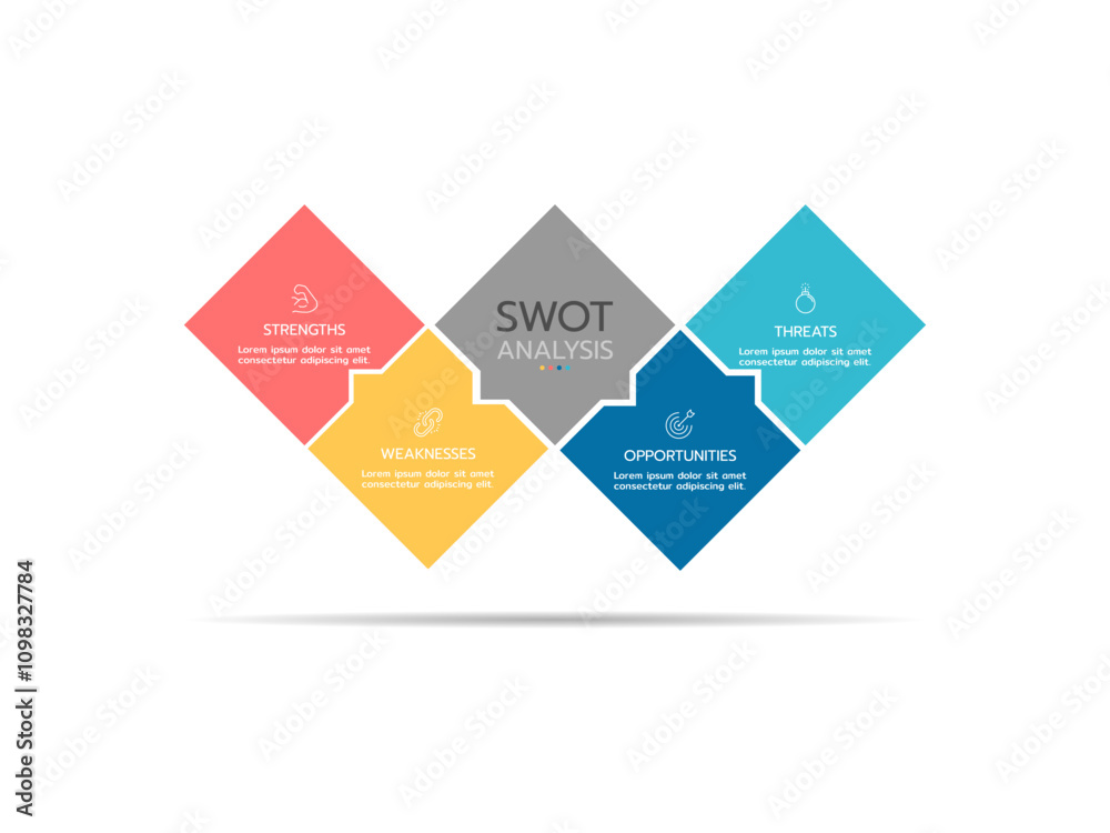 SWOT analysis concept with big boxed banner table information for ...