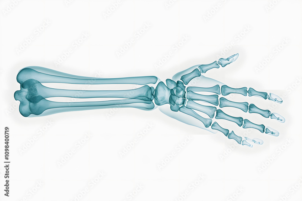 X-Ray Image of a Skeleton Arm in Green and Gray Colours – Detailed View ...