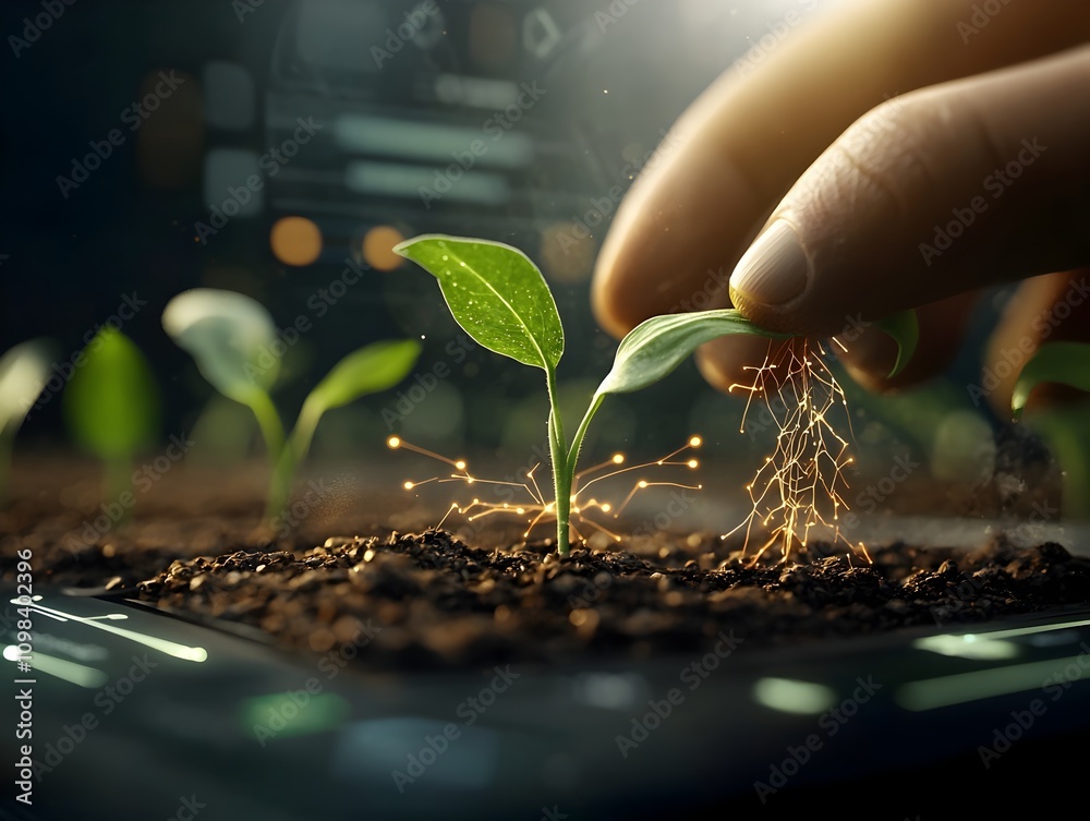 Detailed of corn seedling growth and precision farming techniques ...