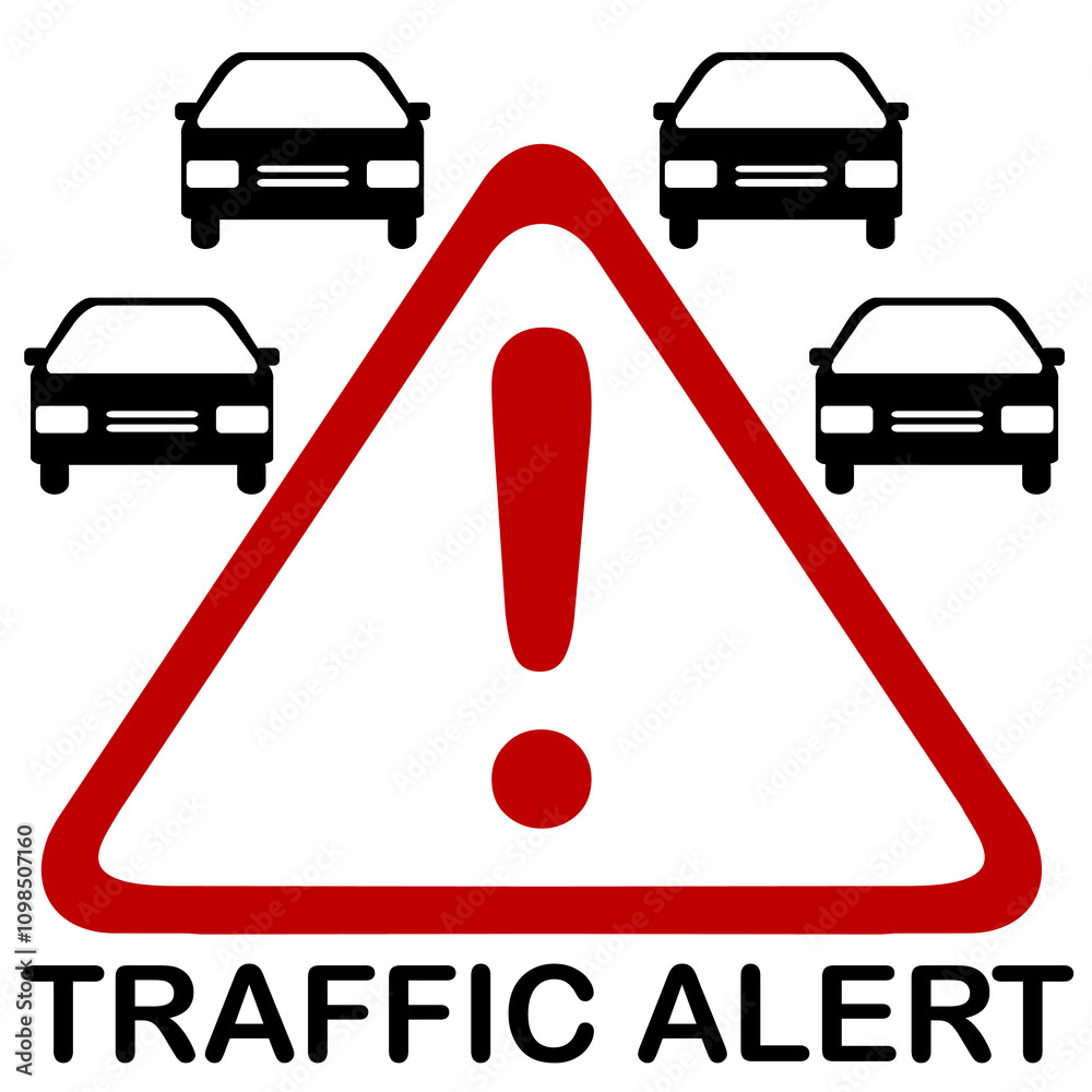 Traffic alert symbol with red hazard warning sign and cars.eps Stock ...