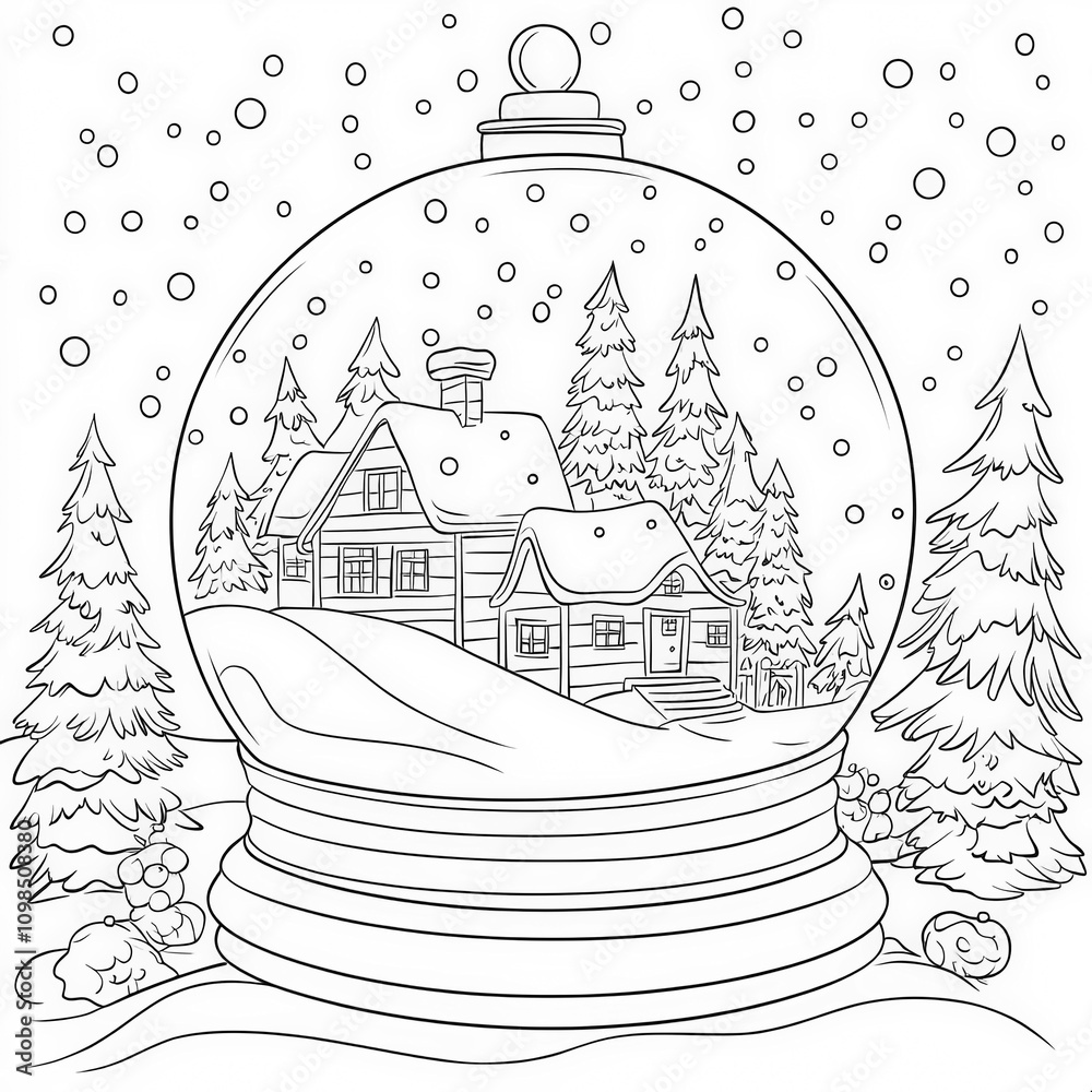 A snow globe with a winter scene inside, coloring page for kids, simple ...