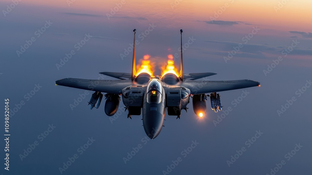 Majestic Fighter Jet in Dramatic Flight Display with Afterburners ...