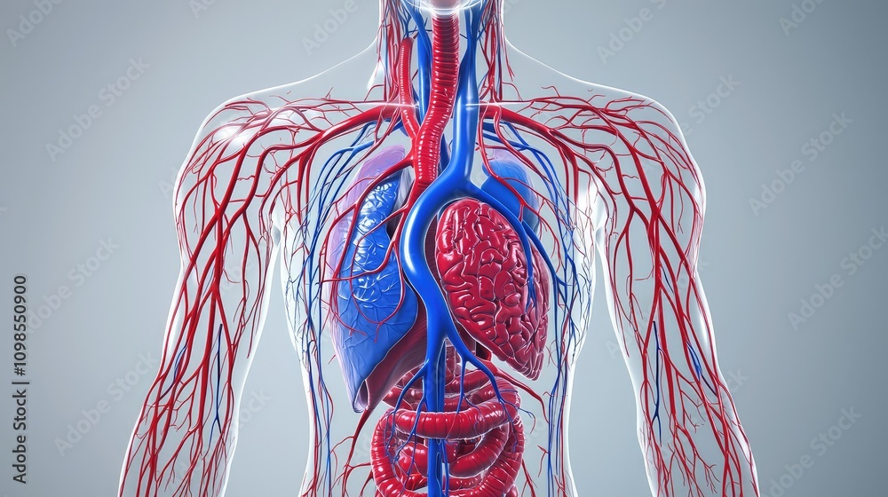 Detailed View of Human Blood Vessels Including Arteries and Veins with ...