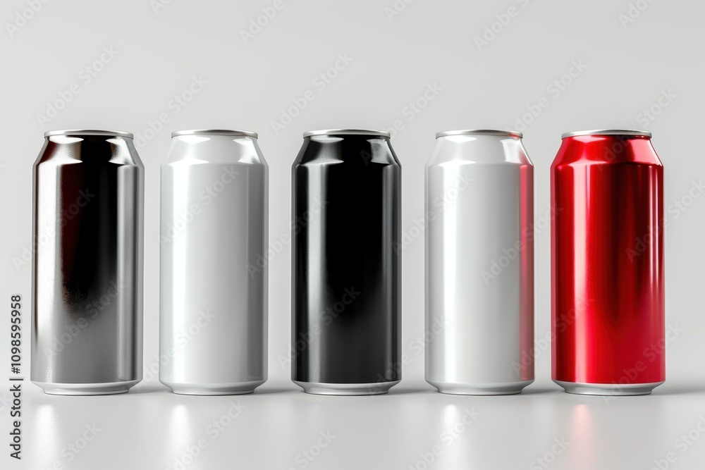 Detailed 3D illustration of aluminum slim cans in silver, white, black ...