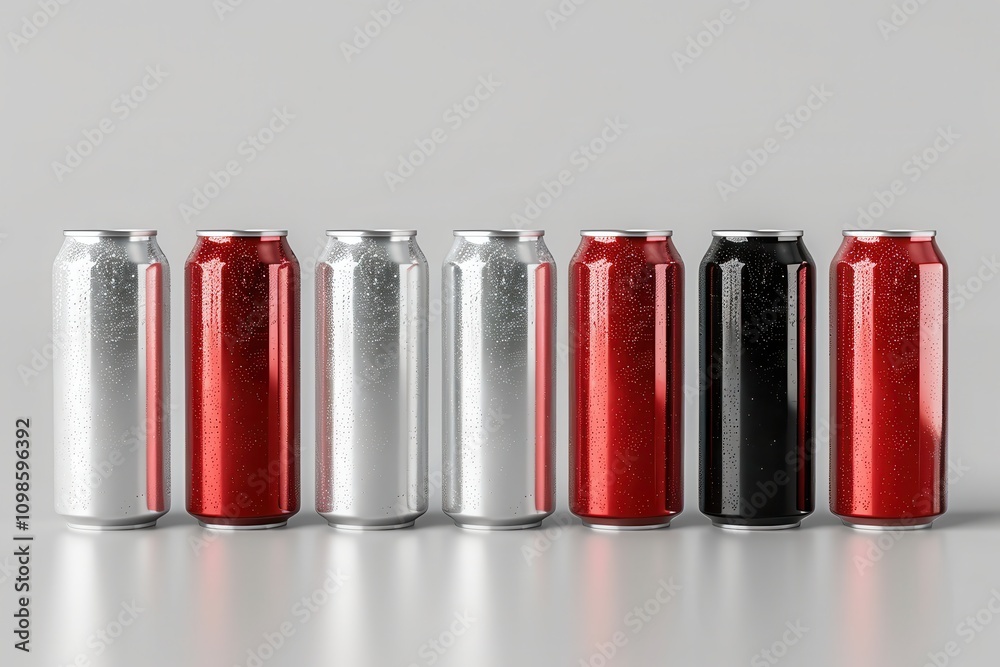 Detailed 3D illustration of aluminum slim cans in silver, white, black ...