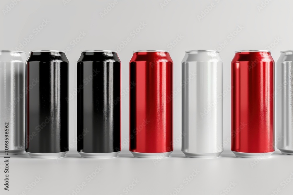 Detailed 3D illustration of aluminum slim cans in silver, white, black ...