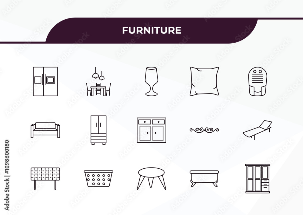 fully editable outline icon collection from furniture concept. thin ...