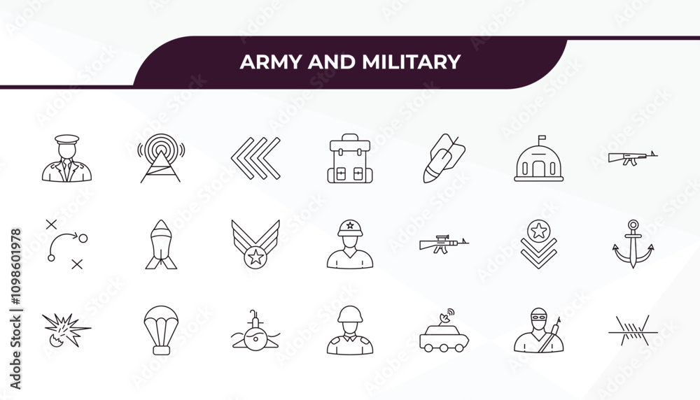 fully editable outline icon collection from army and military concept ...