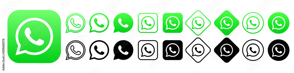 WhatsApp logo green and black set, WhatsApp button, WhatsApp icons ...