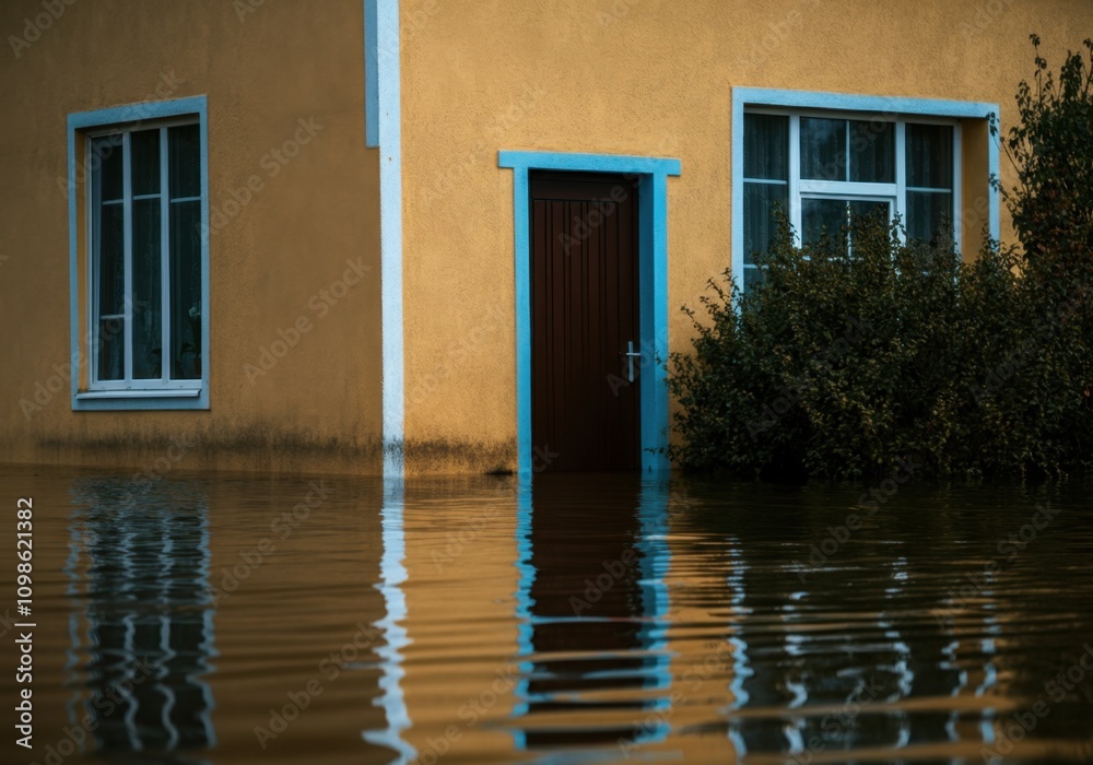 Rising water levels submerging a house, highlighting the devastating ...