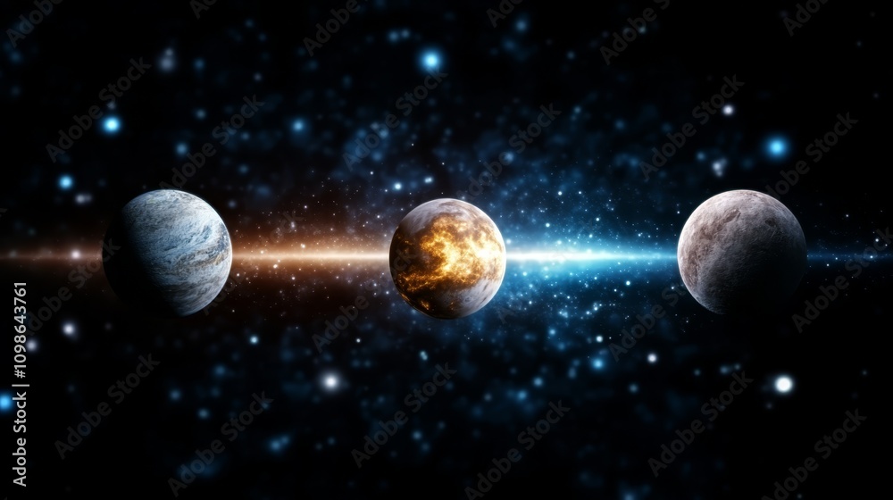 three planets in space with stars in the background, creating an ...
