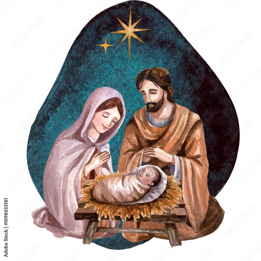 Vector freehand Christmas scene is an artistic watercolor depiction of ...