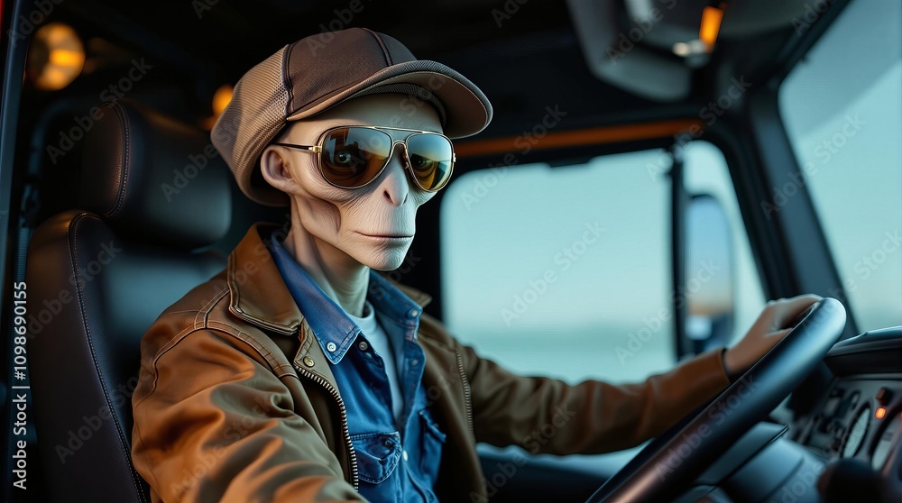 Alien truck driver: futuristic blend of sci-fi and realism in transport ...