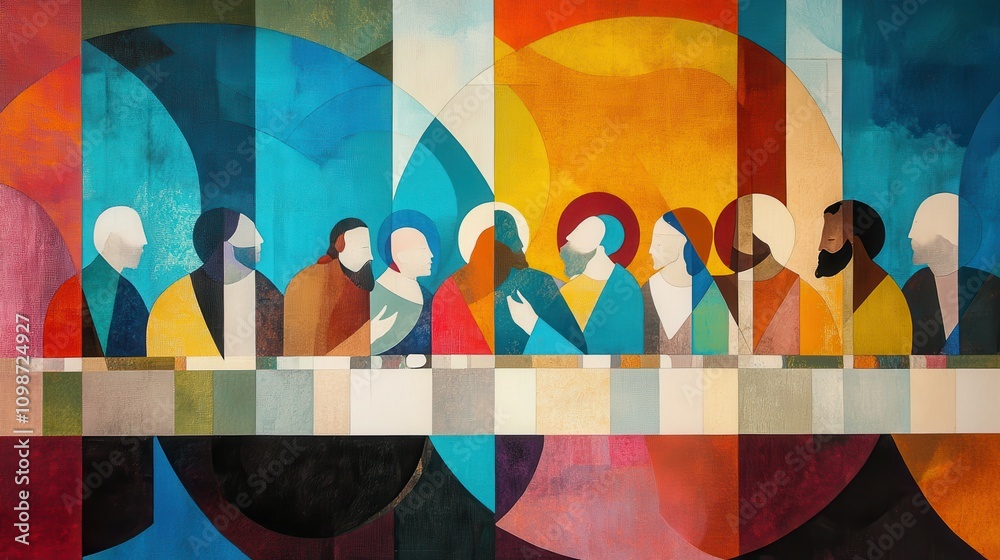 Abstract church religious fresco based on the Last Supper Stock ...