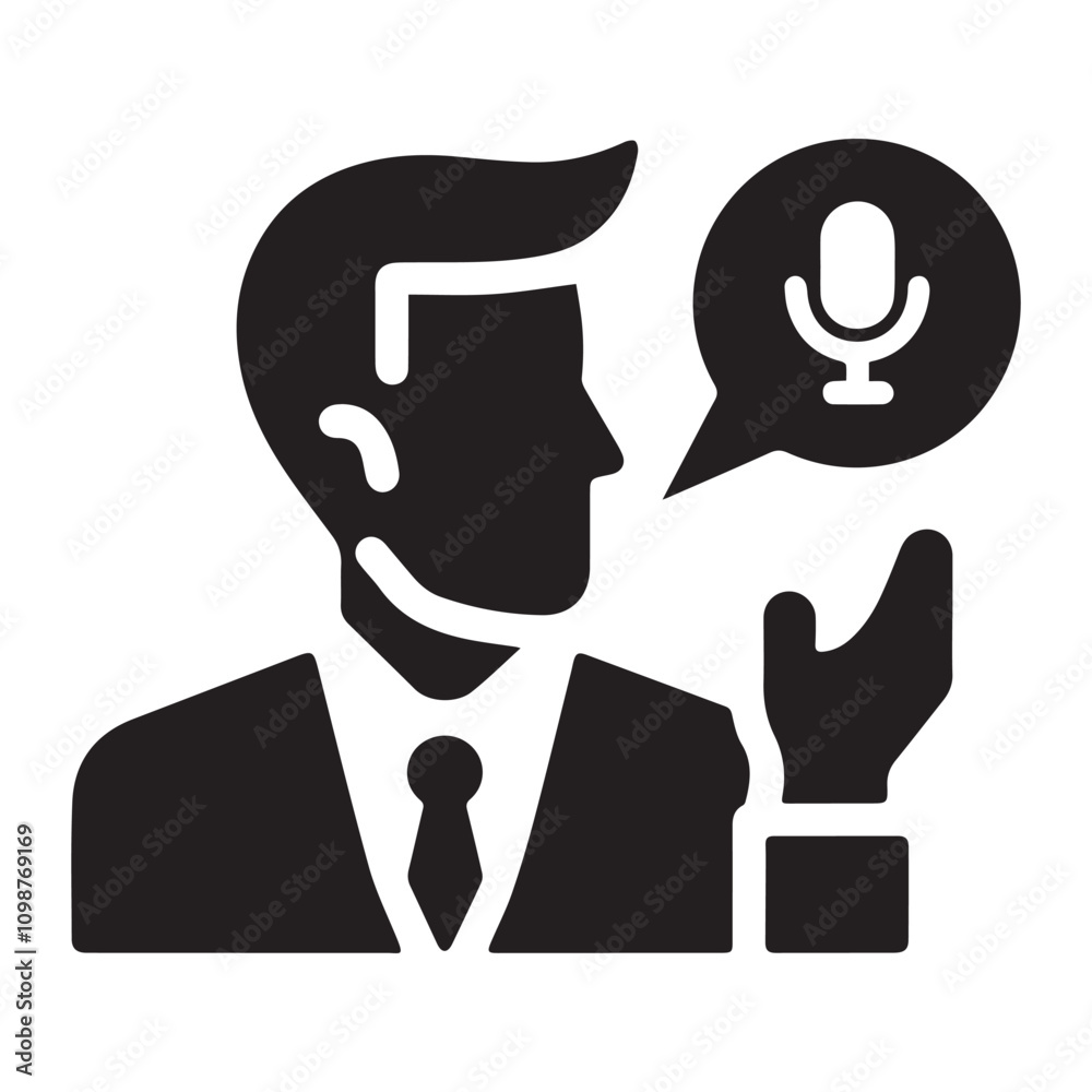 icon man speaking, user sign, dialog symbol, isolated silhouette on ...