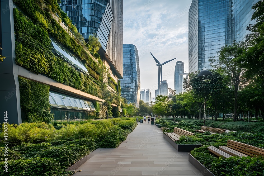 green architecture and sustainable city with eco-friendly buildings ...