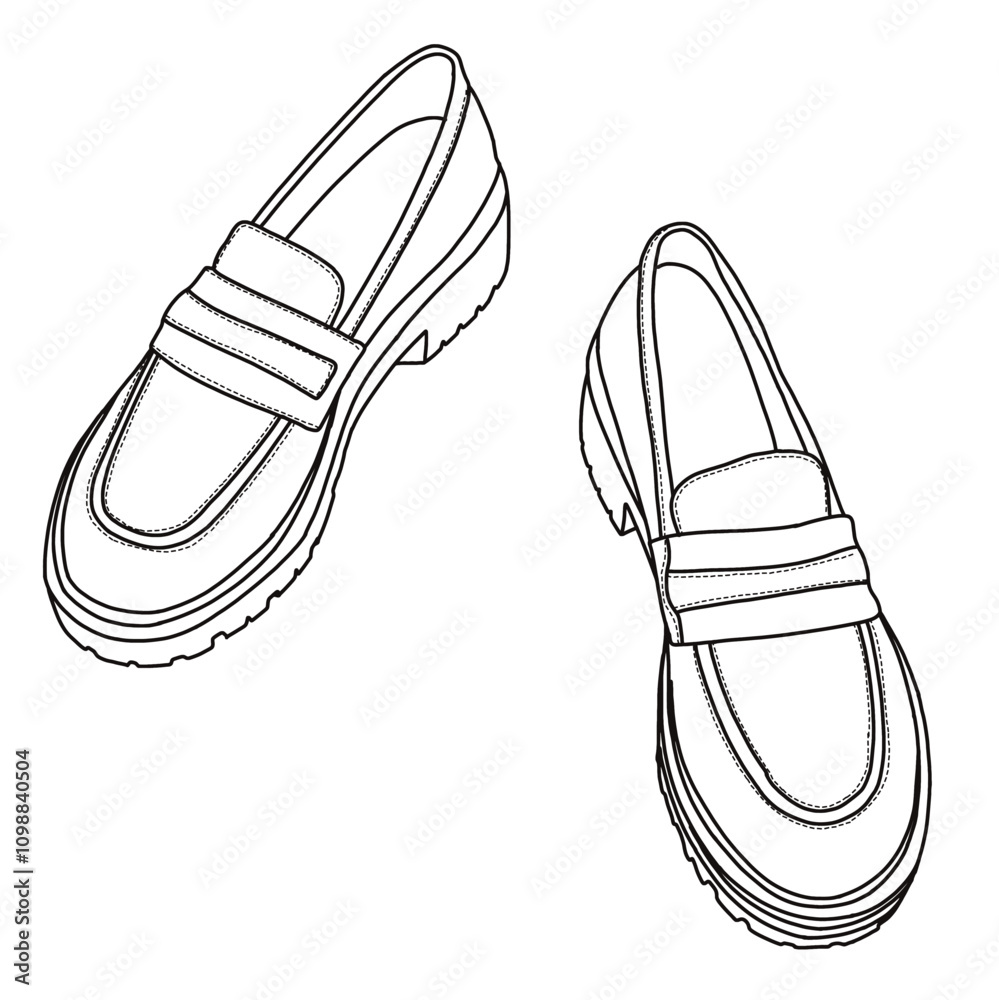 Women's Loafers Lug Sole Slip On Platform Slip On Casual Shoes Line art ...