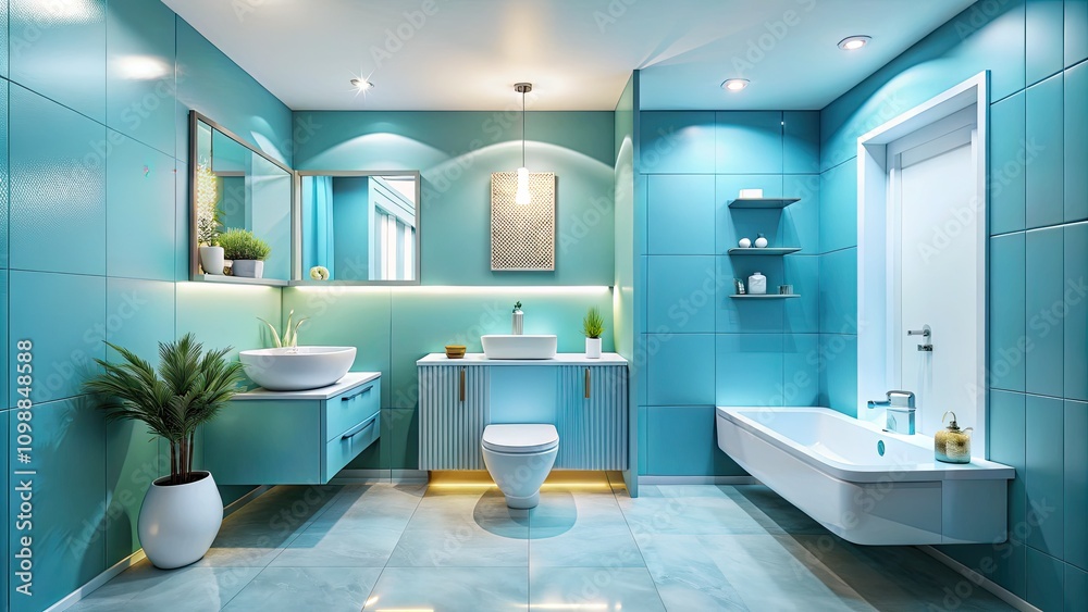 Light Blue Bathroom Design, Modern Toilet Room Interior, Serene Powder ...