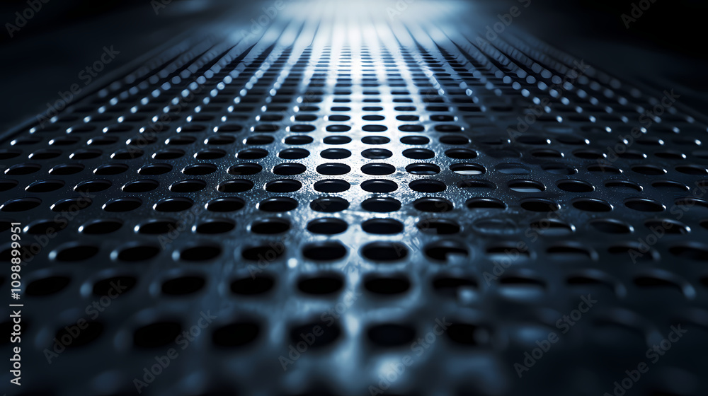 Close up metal steel grate with corridor in dark scene 3d rendering sci ...