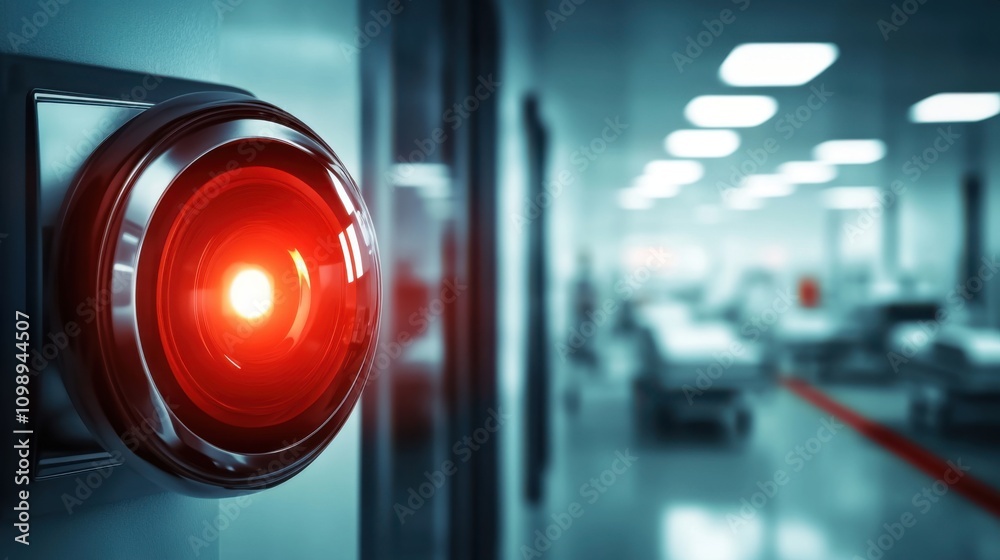 Hospital fire alarm system with red flashing light, urgent safety ...