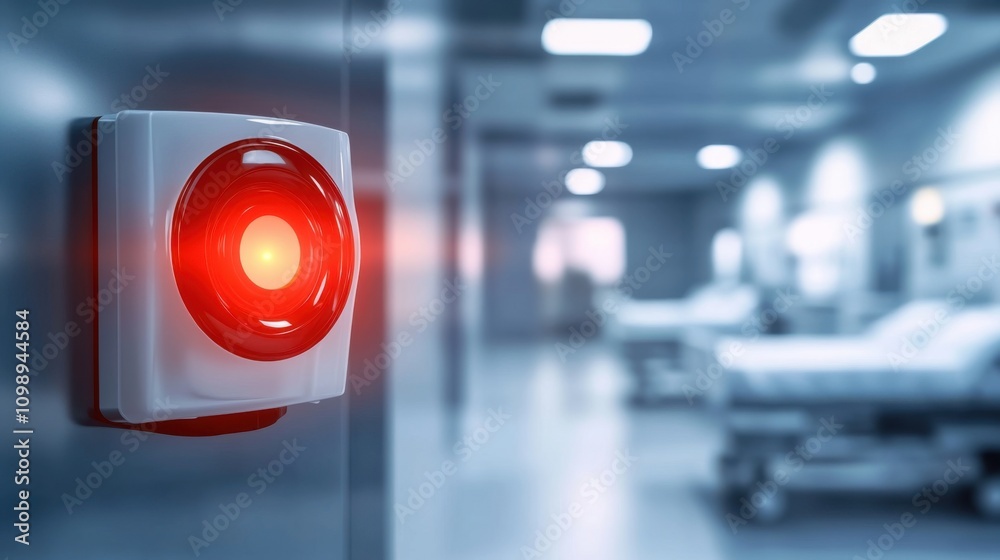 Hospital fire alarm system with red flashing light, urgent safety ...