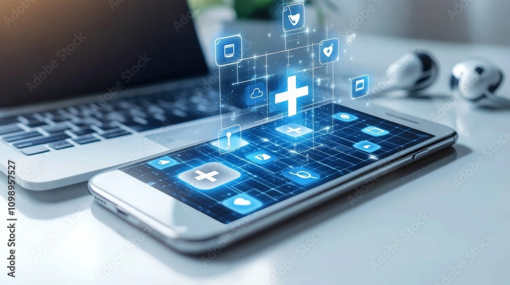 Modern healthcare app on smartphone screen with digital interface ...