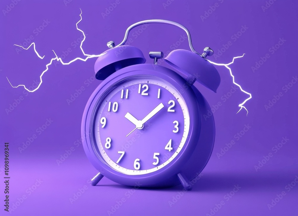 3d alarm clock and lightning in a realistic style. cartoon illustration ...