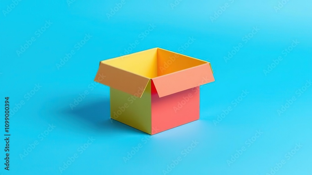 colorful 3D box shape on bright blue background, layered colors ...