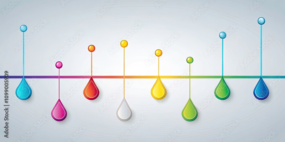 Infographic Timeline Template with Colorful Droplet Arrows and Curved ...