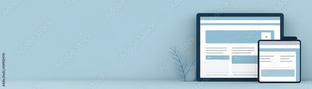 Modern Digital Devices Displaying Clean Website Layout on Stylish Blue ...