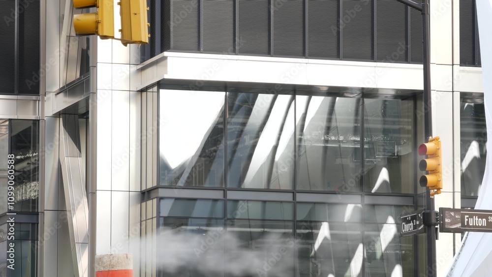 Steam vapor vented, New York City Church, Fulton street, orange vapour ...