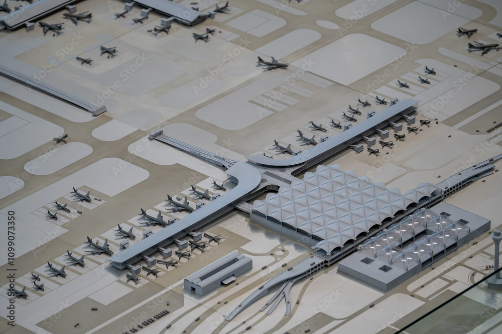 A detailed miniature model of a bustling international airport ...