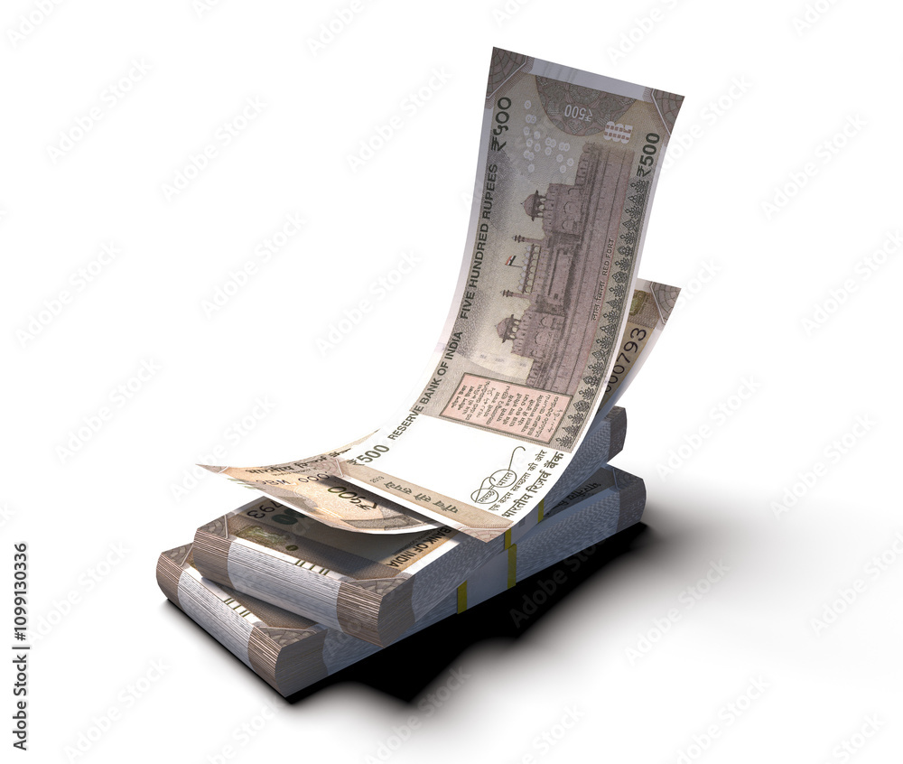 Stack indian 500 rupee bill 3d rendering mette alpha ready Stock ...