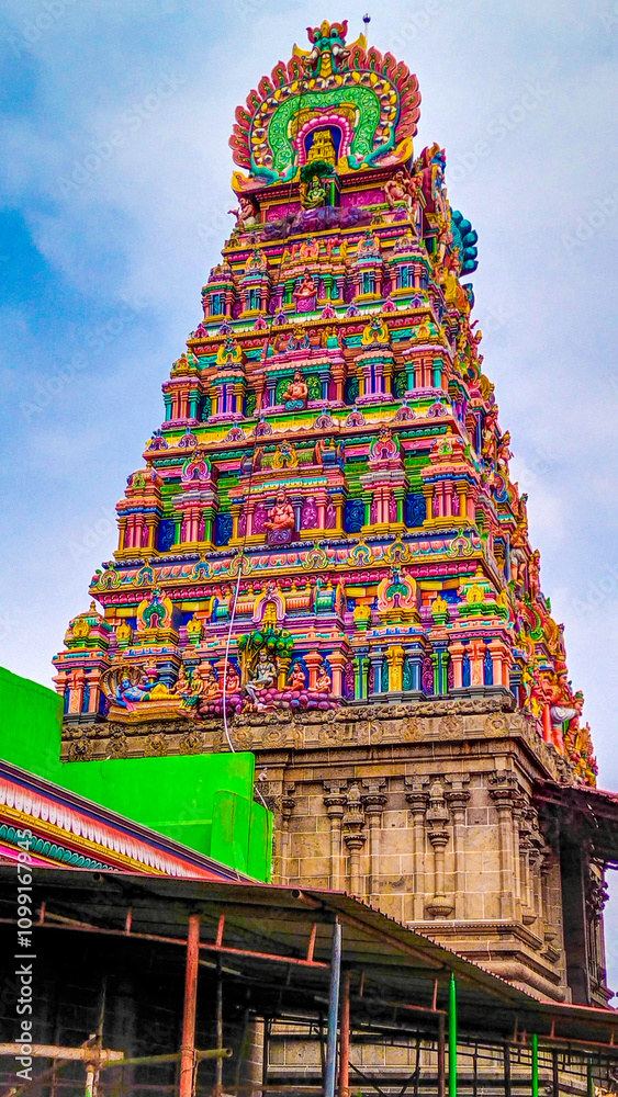 Colorful historical mayilam murugan temple tower. Clicked at Mailam ...