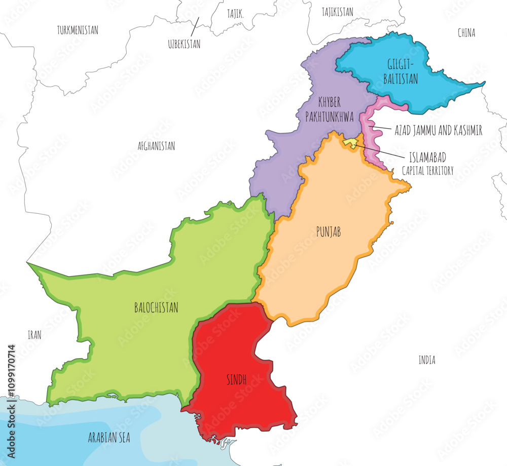 Pakistan map with provinces and territories and administrative ...