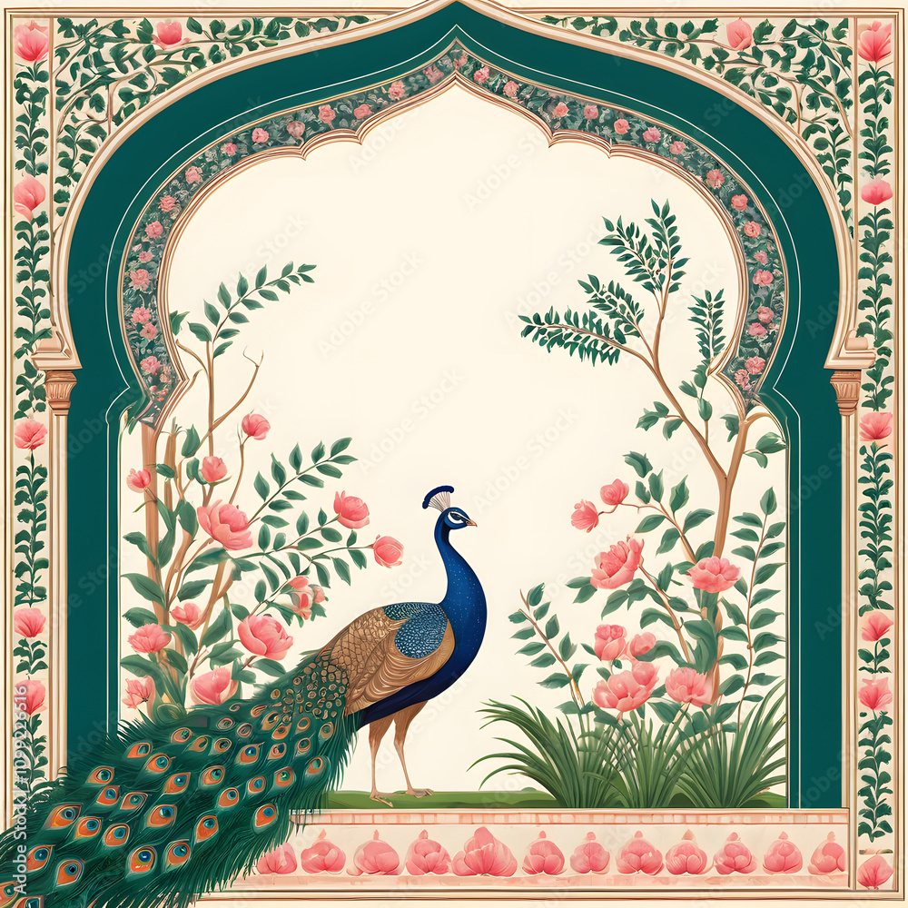 Best Traditional Mughal Pichwai Art Mughal Garden Peacock Arch Frame ...
