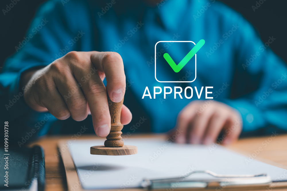 Sign Approved Stamp On Document to permit and certify for work document ...